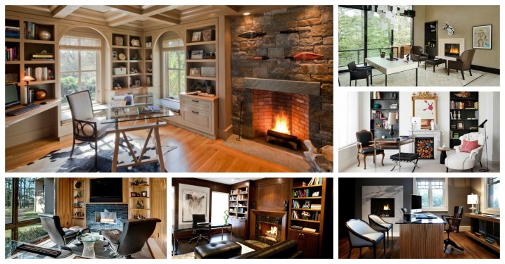 15 Warm And Cozy Home Office Designs With Fireplaces - Top Dreamer